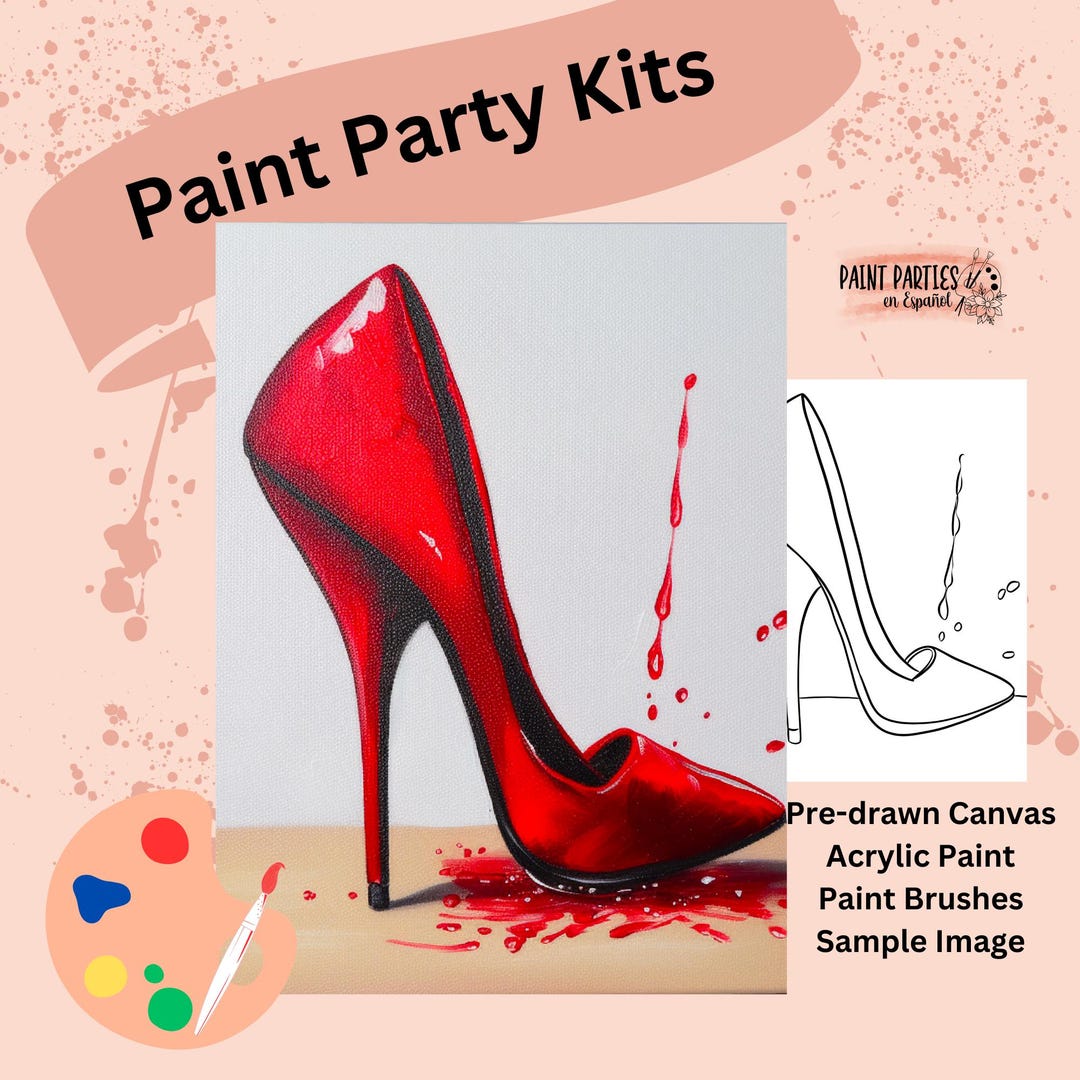 DIY Red High Heel Paint Party Kit: Pre-drawn Canvas - Etsy