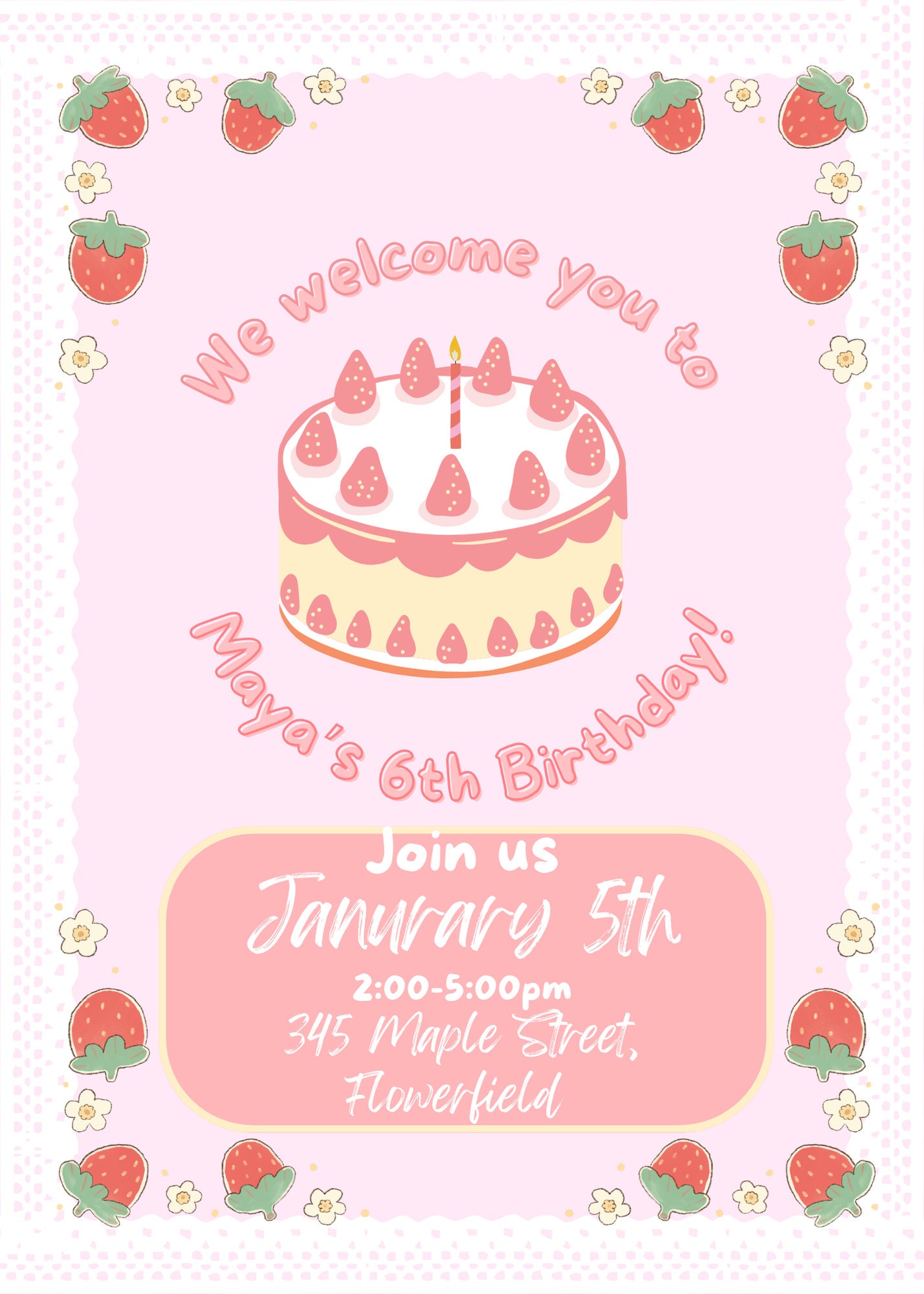 Strawberry Birthday Invitation Template - Etsy