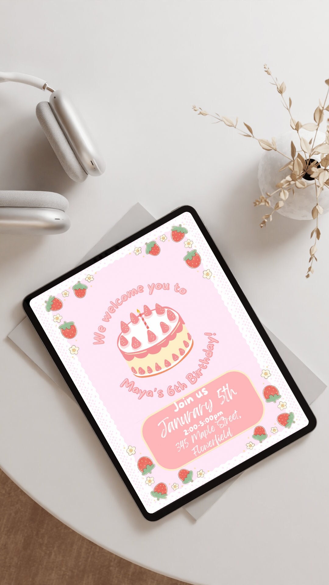 Strawberry Birthday Invitation Template - Etsy