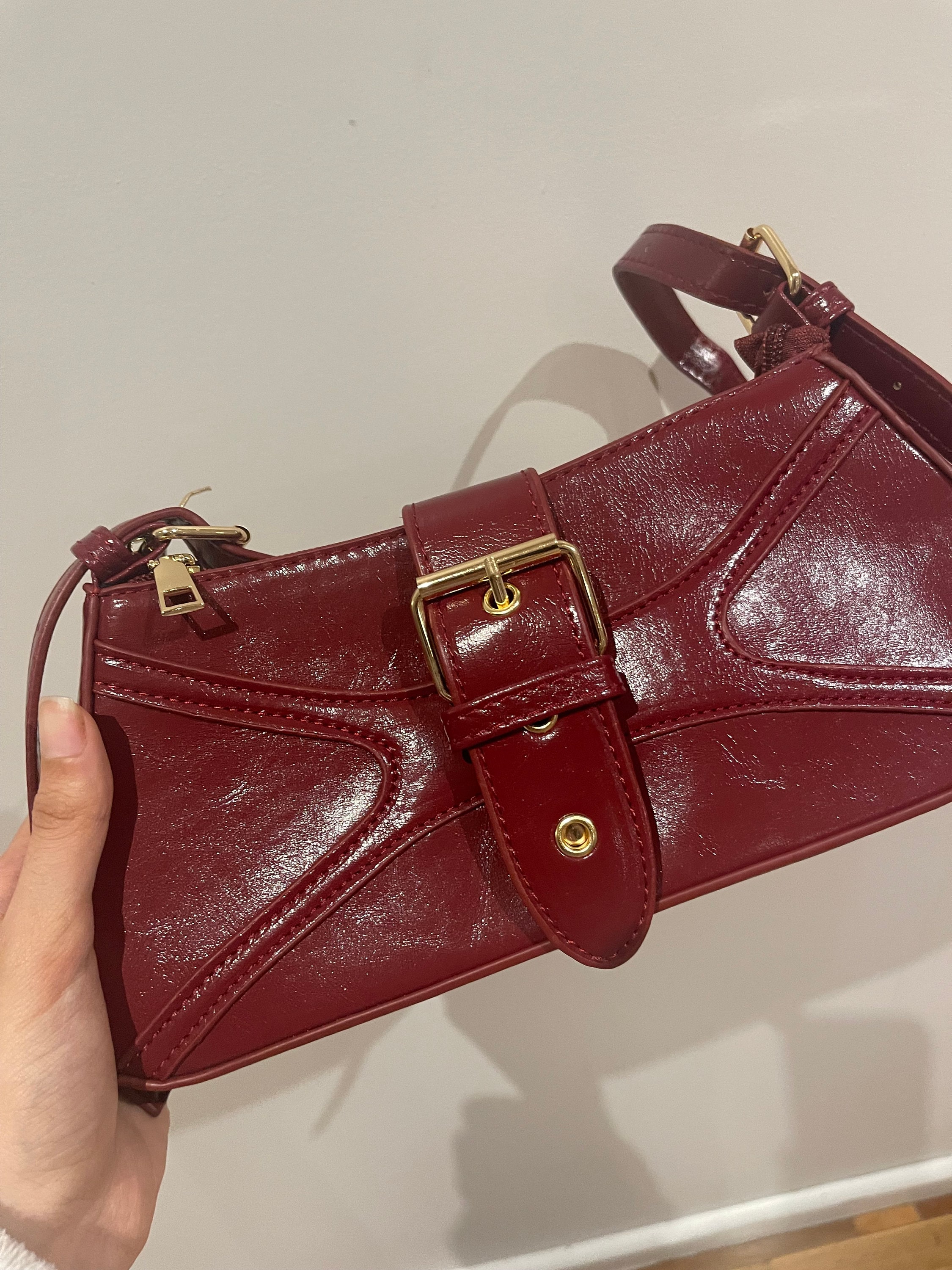 Burgundy Red Leather Buckle Bag - Etsy