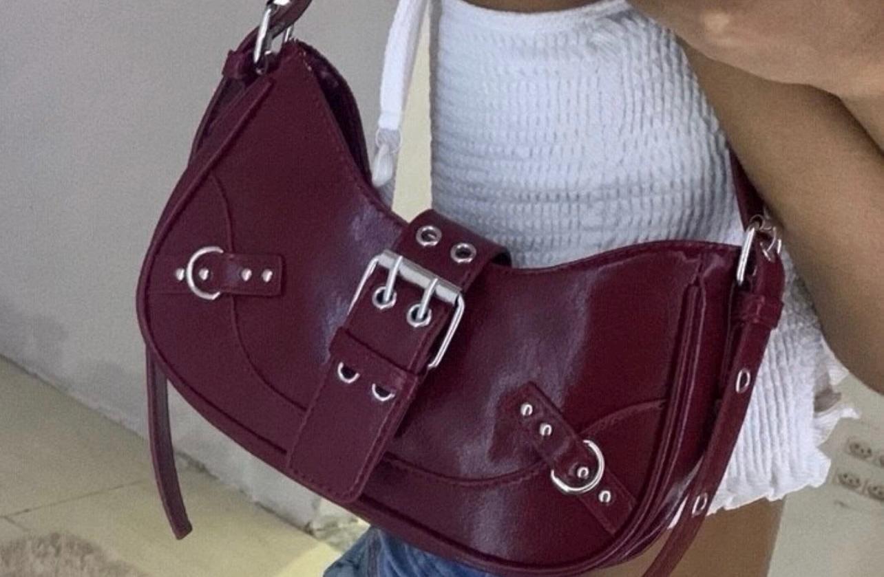 Burgundy Red Leather Buckle Bag - Etsy