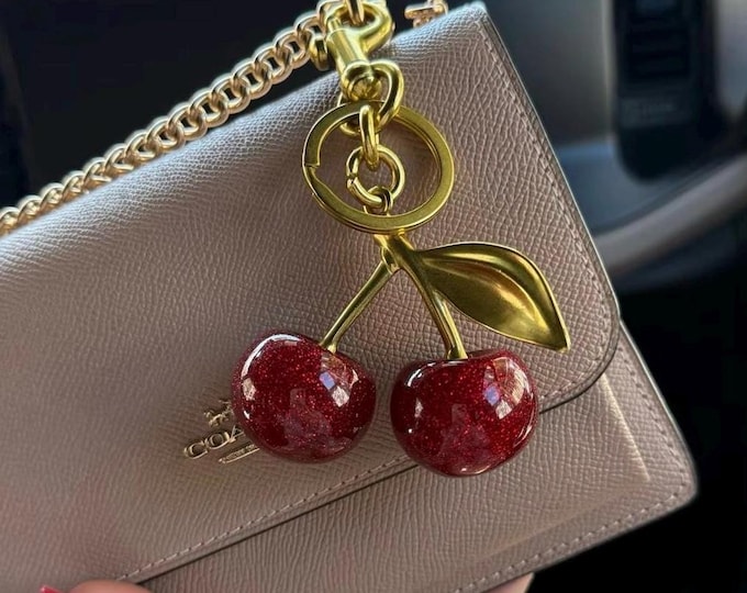 Y2K Cherry Bag Charm Keychain Red Cherries & Gold Purse Charm, Double ...
