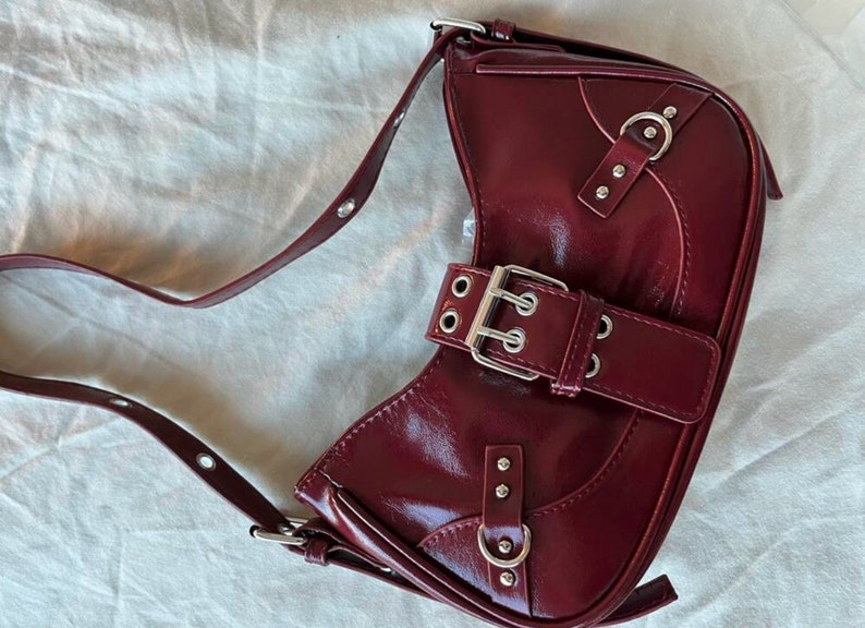 Burgundy Red Leather Buckle Bag - Etsy Canada