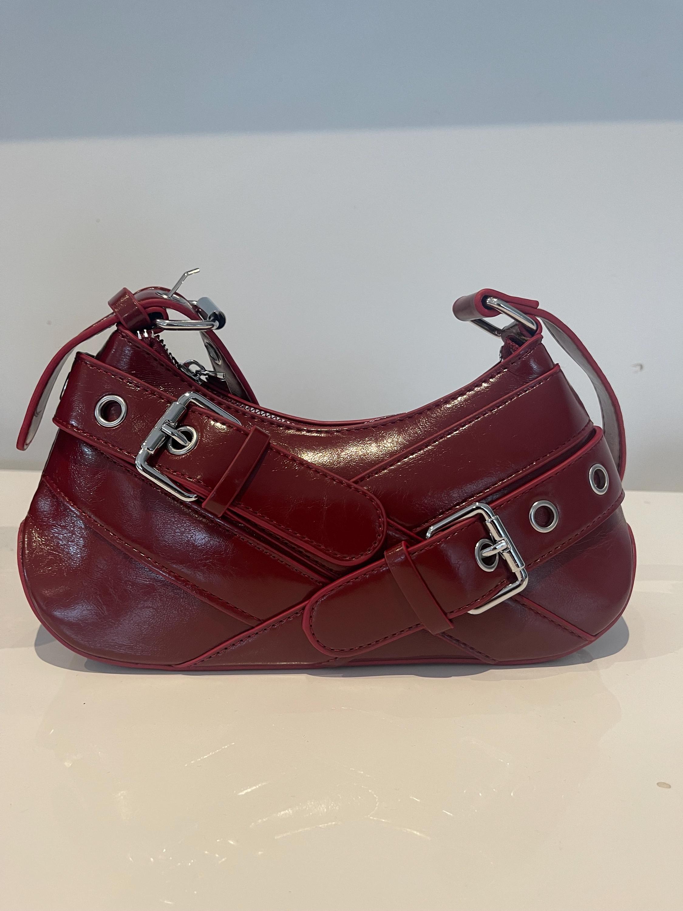 Burgundy Red Leather Buckle Bag - Etsy