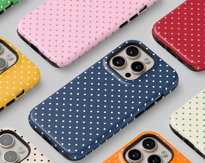 Navy Blue Polka Dot Phone Case for iPhone 17 16 15 14 13 12 Pro Max ...