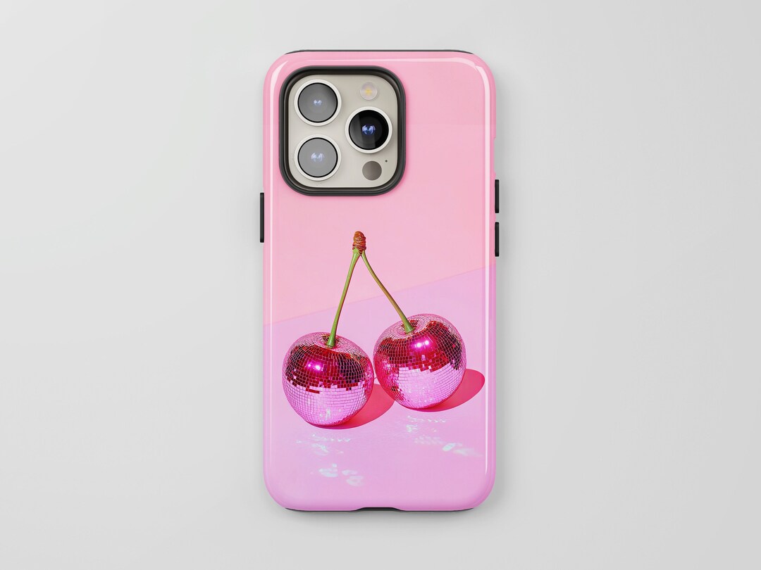 Cherry Disco Balls Phone Case, Pink Girly Y2K Phone Cover, iPhone 16 ...