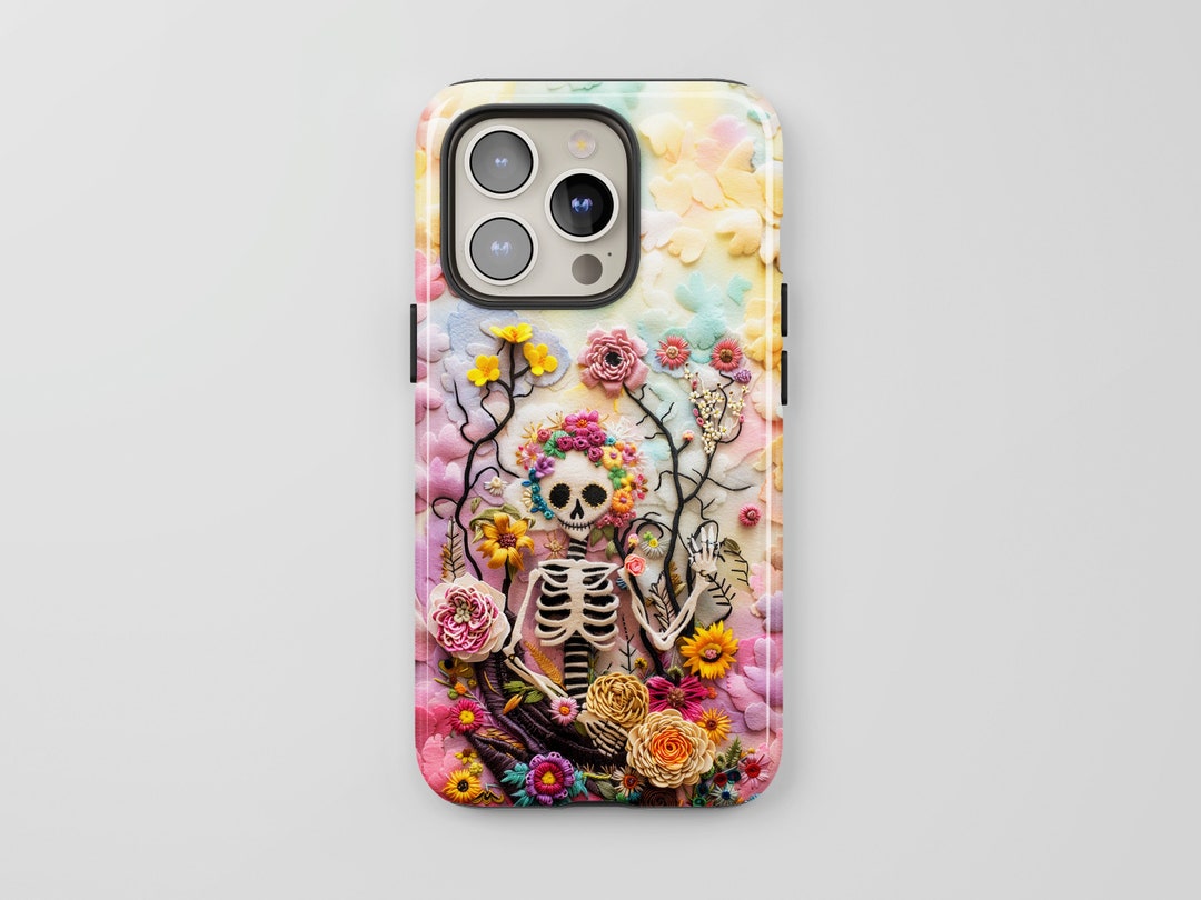 Vintage Skeleton in Bloom Phone Case | Embroidered Look Floral Charm ...