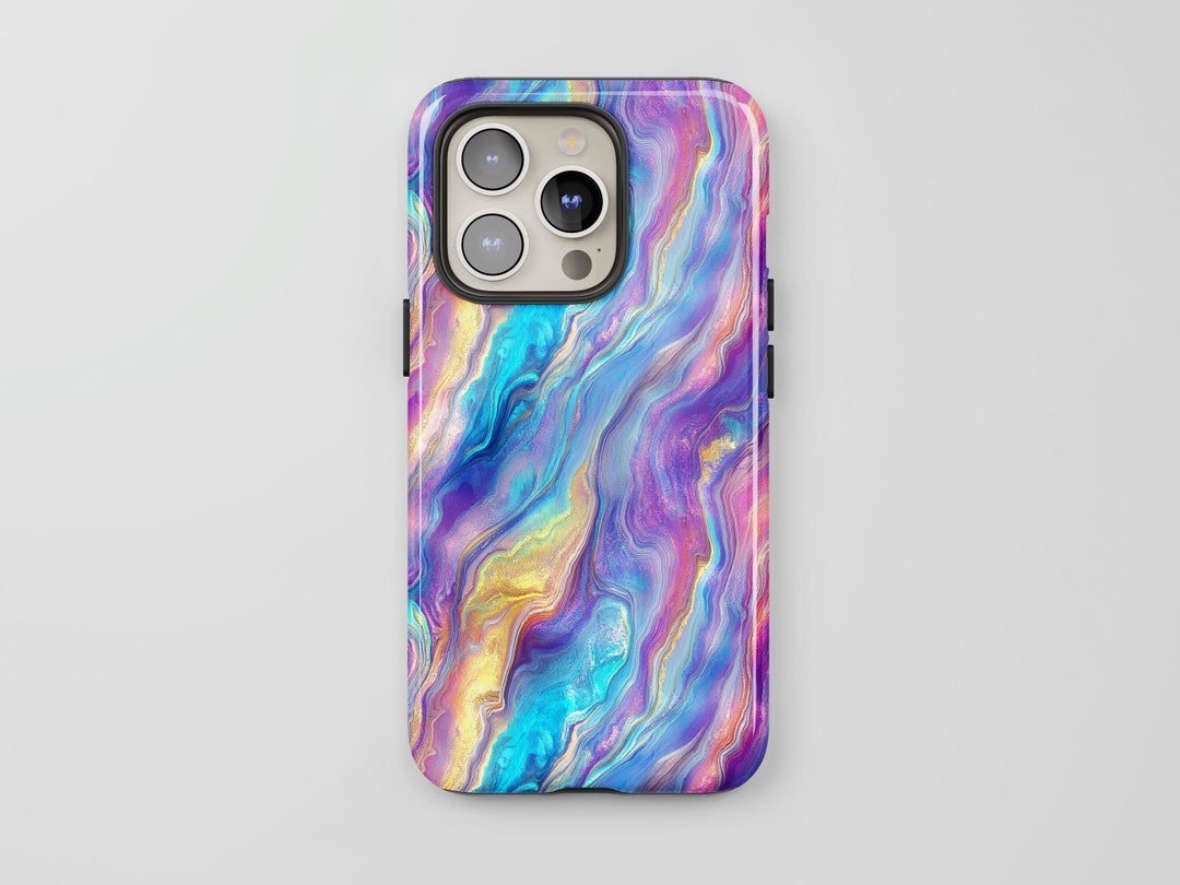 Abstract Swirl Phone Case: Vibrant Rainbow Marble, for iPhone + Magsafe ...