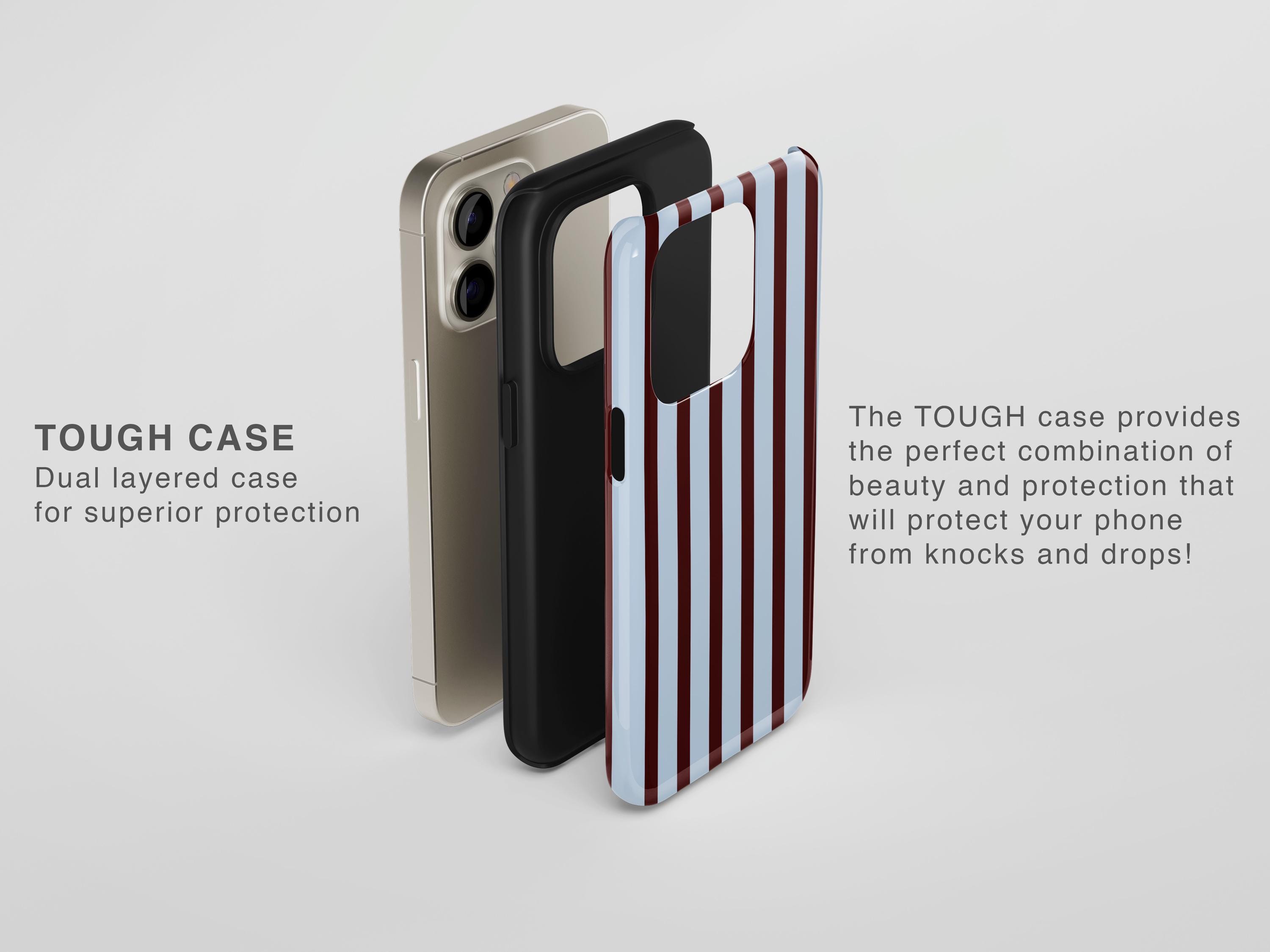 Striped Minimalist Phone Case: Burgundy and Blue Lines, Bold Pattern ...