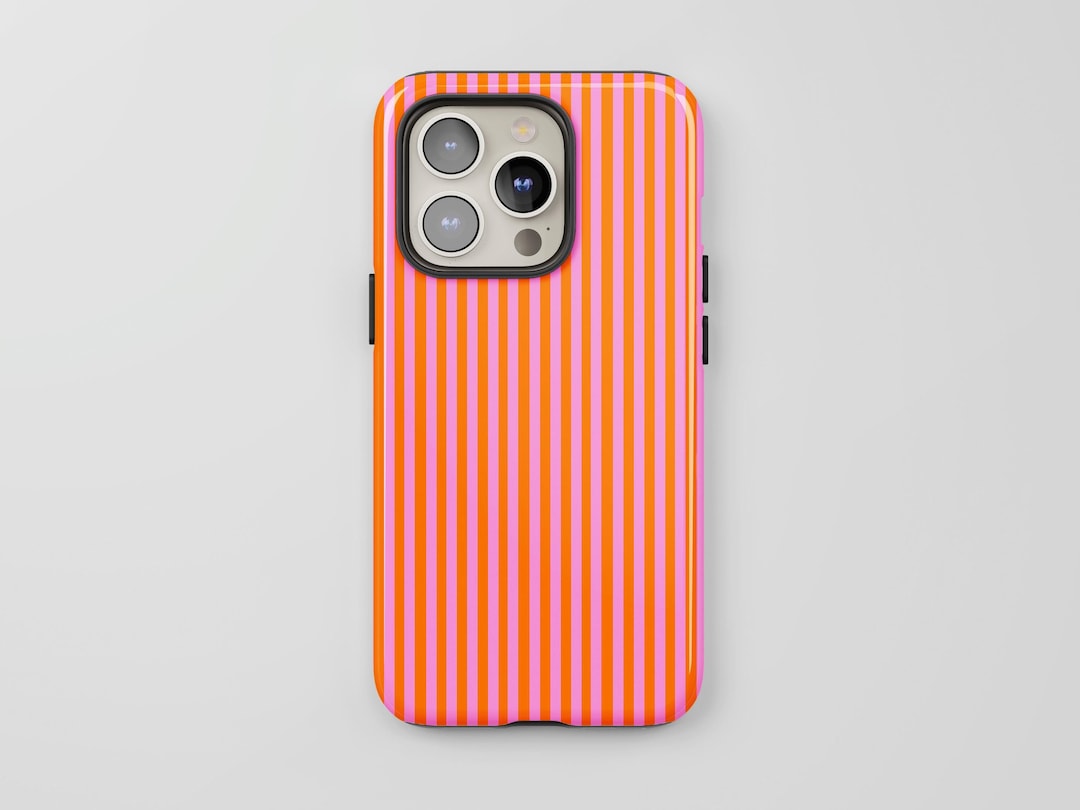Coral Striped Phone Case, Modern Minimalist, Vibrant Aesthetic, Cute ...