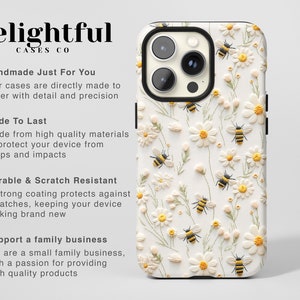 Floral Bee Phone Case: Faux Embroidery Daisies, Cute Spring Gift for ...