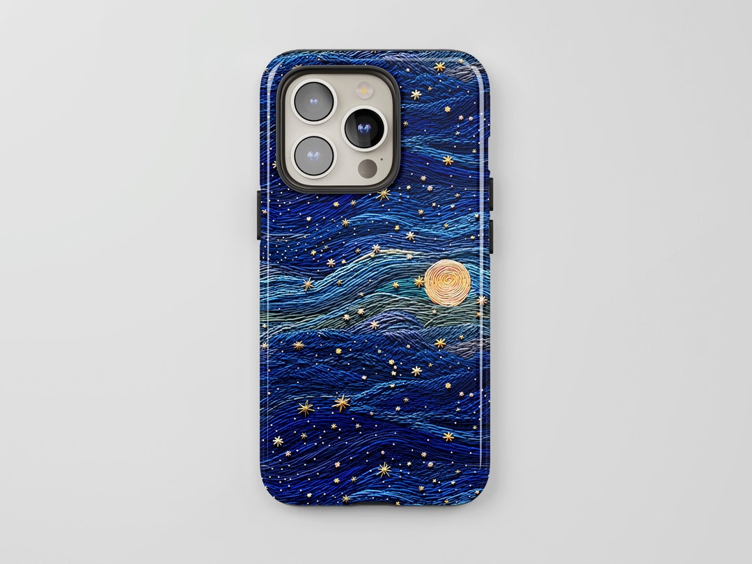 Starry Night Phone Case: Embroidered Look, Celestial Design (magsafe ...