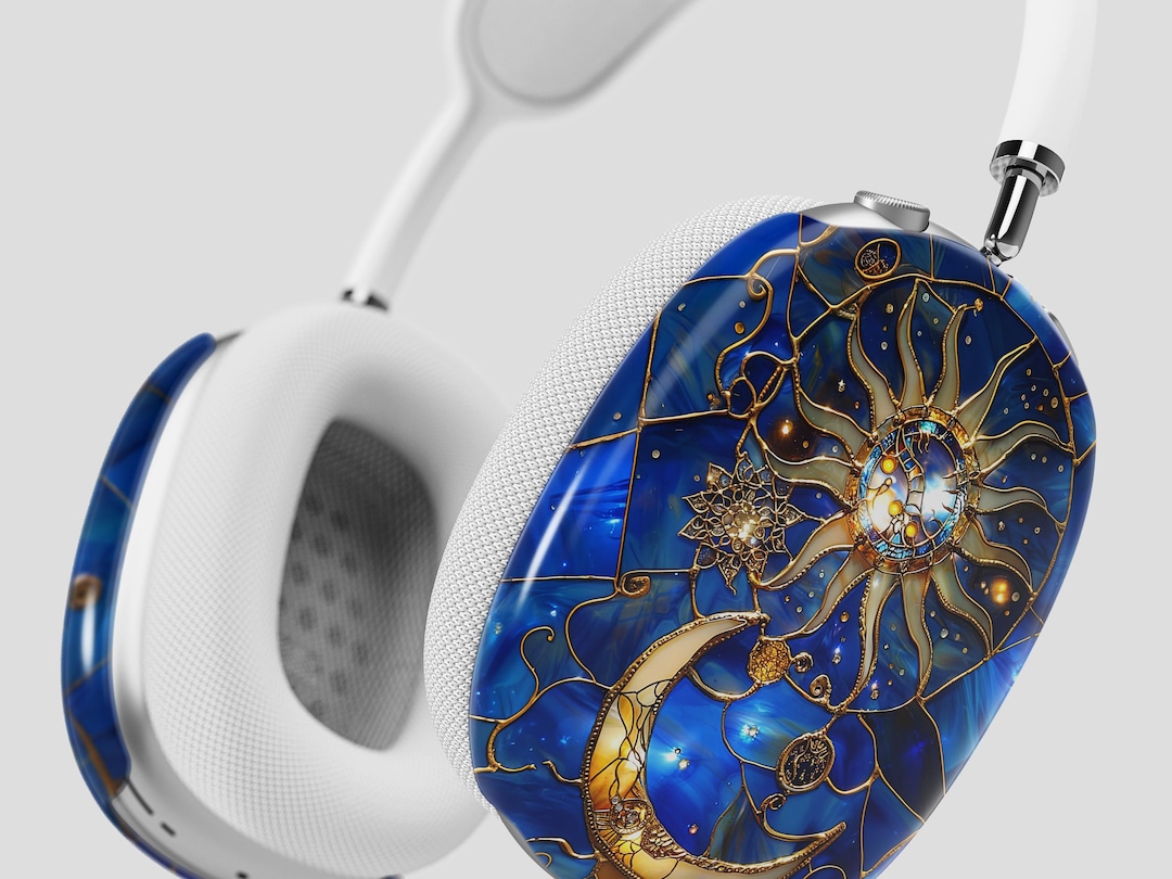 Celestial Stained Glass Print AirPod Max Cases, Moon & Stars Headphone ...