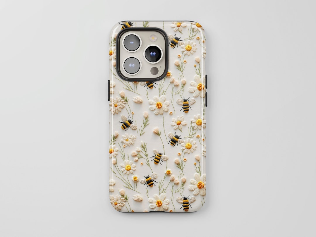 Floral Bee Phone Case: Faux Embroidery Daisies, Cute Spring Gift for ...