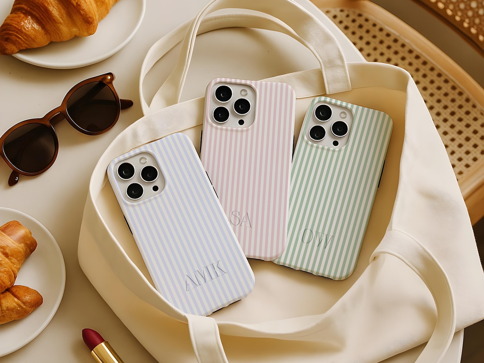 Custom Embossed Look Phone Case, Cute Stripes Aesthetic Monogram Gift ...