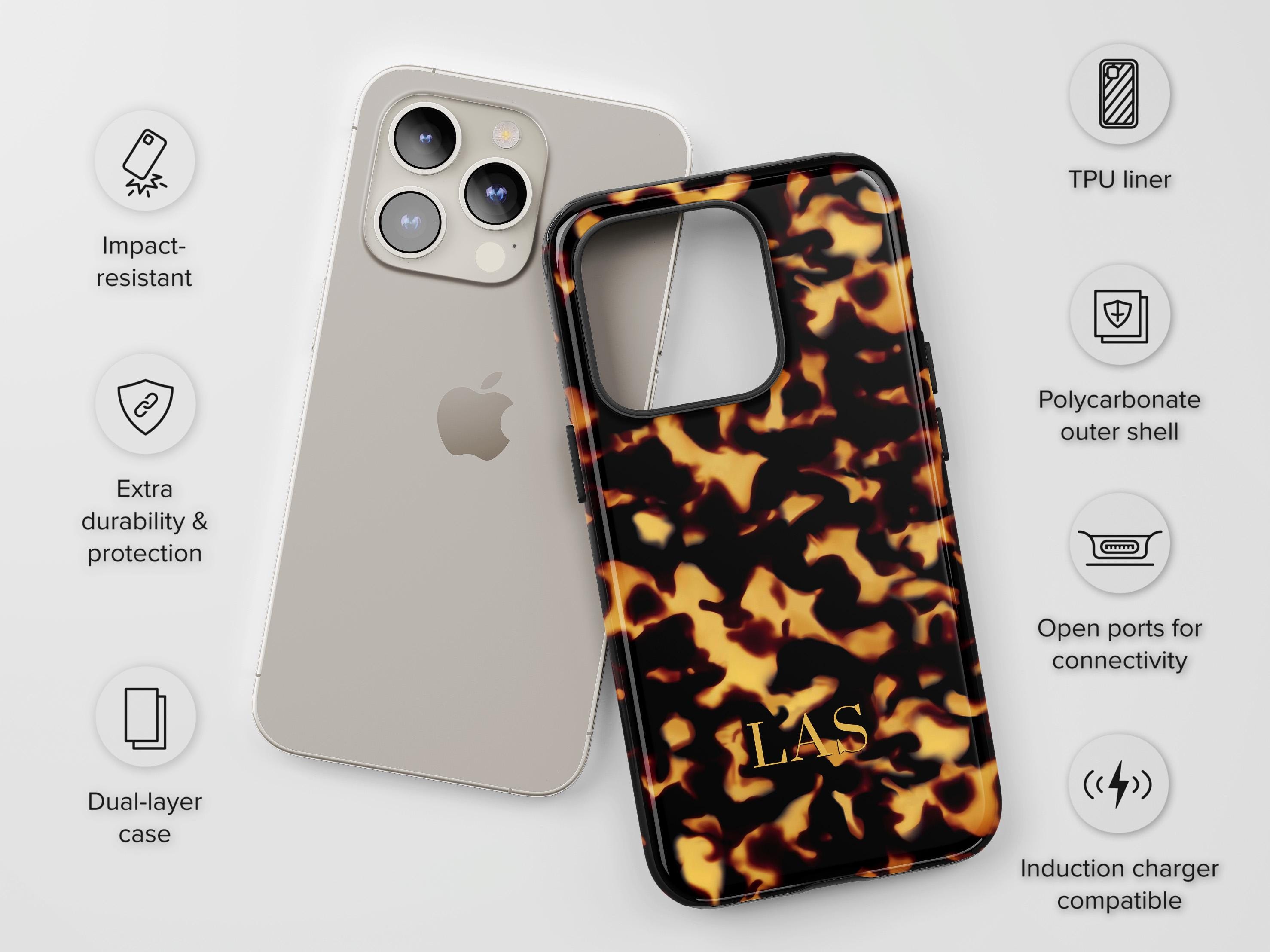 Tortoise Shell Phone Case Custom Initials Tortoiseshell iPhone 17 16 15 ...