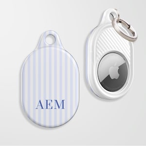 Pink Striped AirTag Case: Custom Monogram, Trendy Preppy Keyring - Etsy