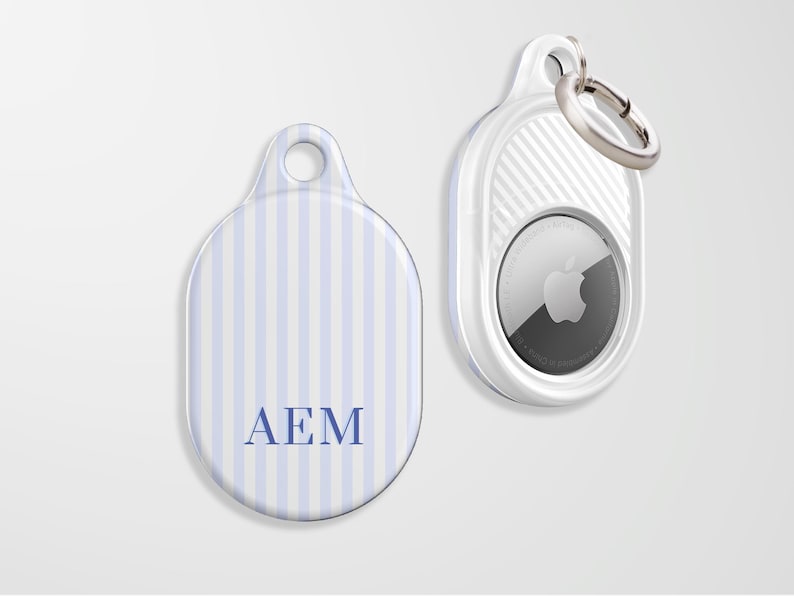 Pink Striped AirTag Case: Custom Monogram, Trendy Preppy Keyring - Etsy