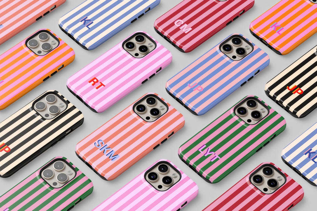 Custom Monogram Phone Case Personalized Stripes Aesthetic Shadow ...