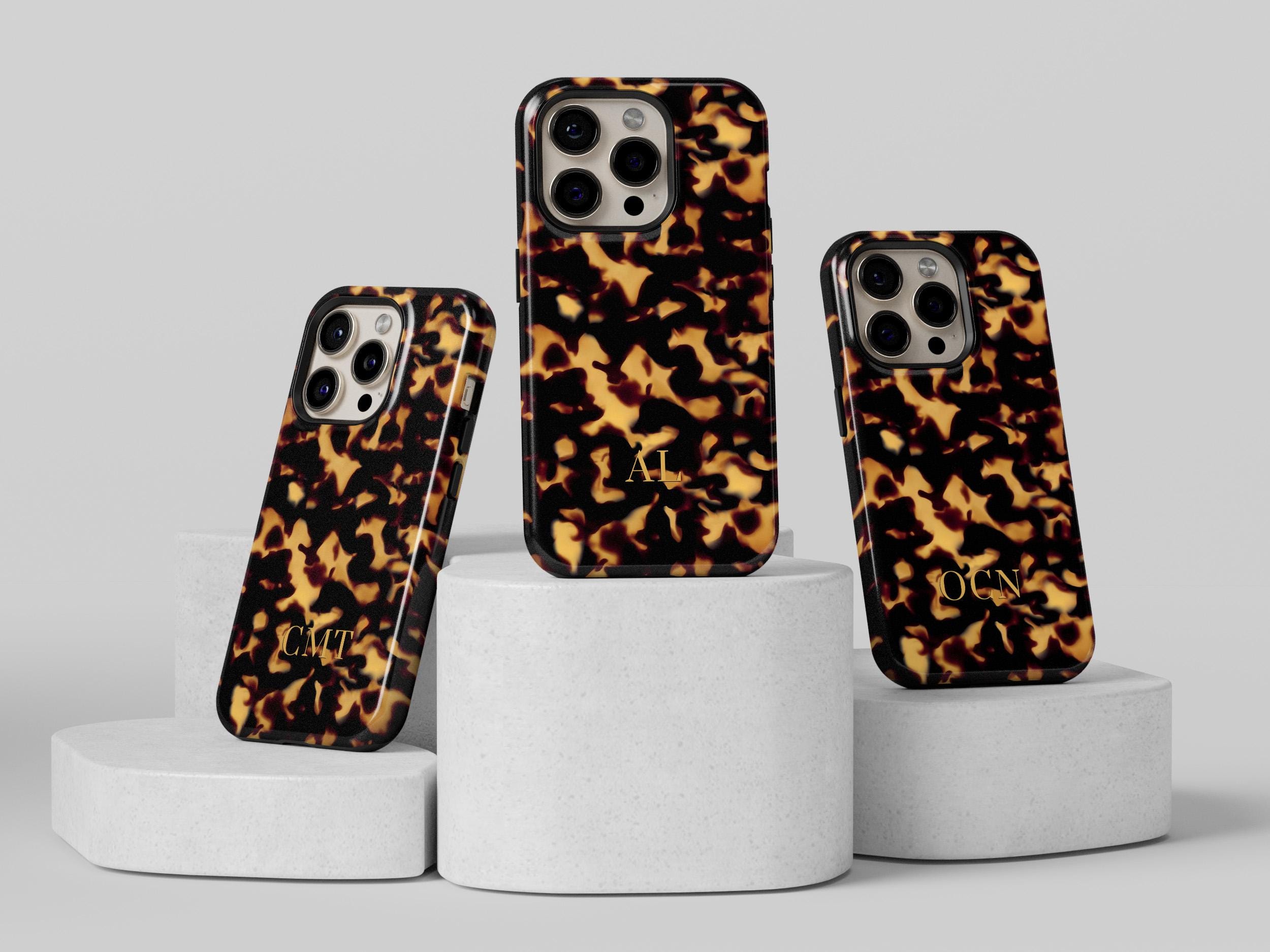 Tortoise Shell Phone Case Custom Initials Tortoiseshell iPhone 17 16 15 ...