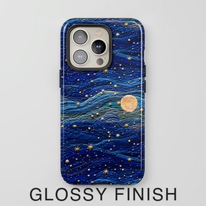 Starry Night Phone Case: Embroidered Look, Celestial Design (magsafe ...