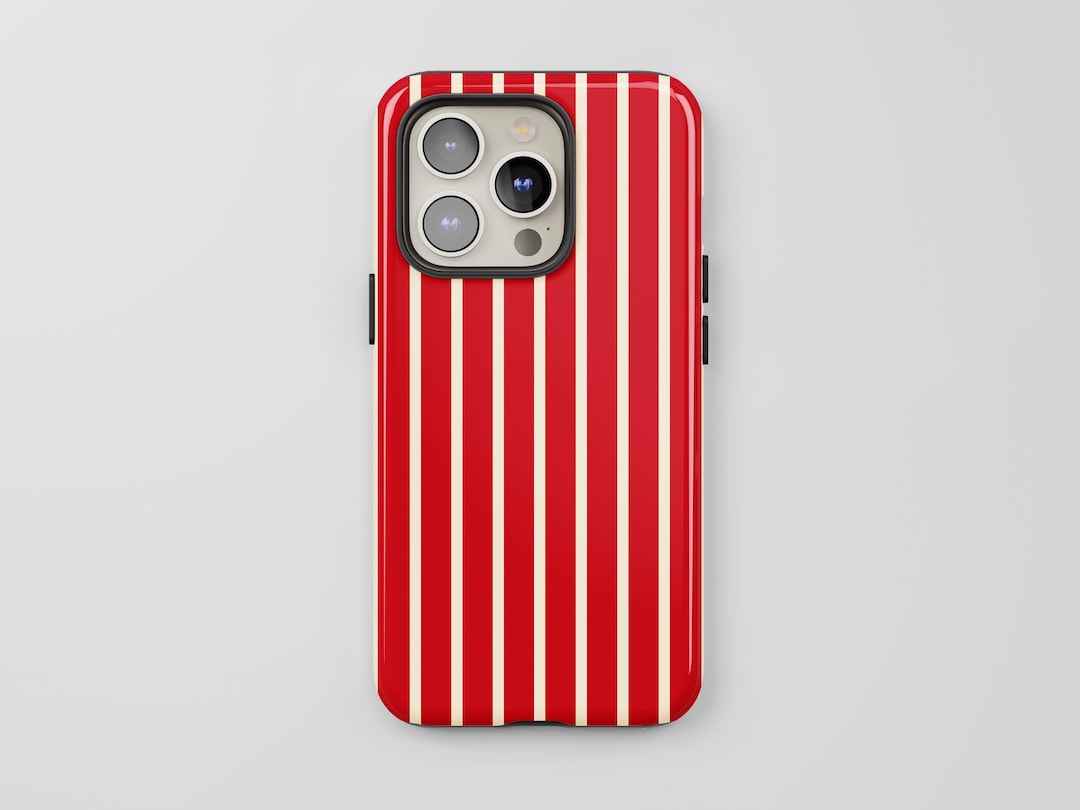 Red & Cream Striped Phone Case, Chic Retro Minimalist Aesthetic Lines ...