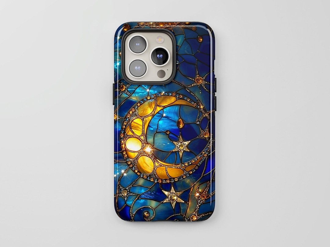 Stained Glass Moon & Stars Phone Case: Celestial Night Sky Design - Etsy