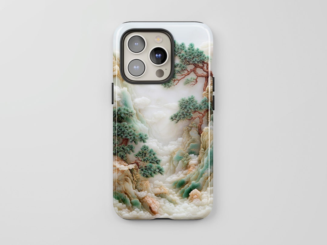 Jade Landscape Phone Case, Asian Carving, Green Gold Aesthetic 3D ...