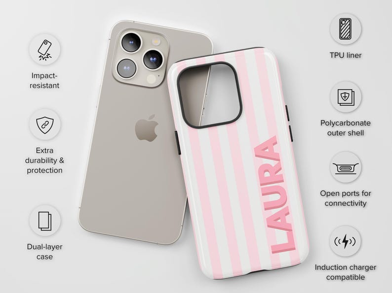 Custom Name Phone Case Personalized Stripes Aesthetic Shadow Tough Case ...