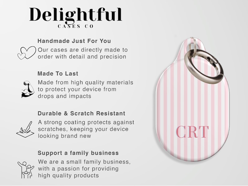 Pink Striped AirTag Case: Custom Monogram, Trendy Preppy Keyring - Etsy