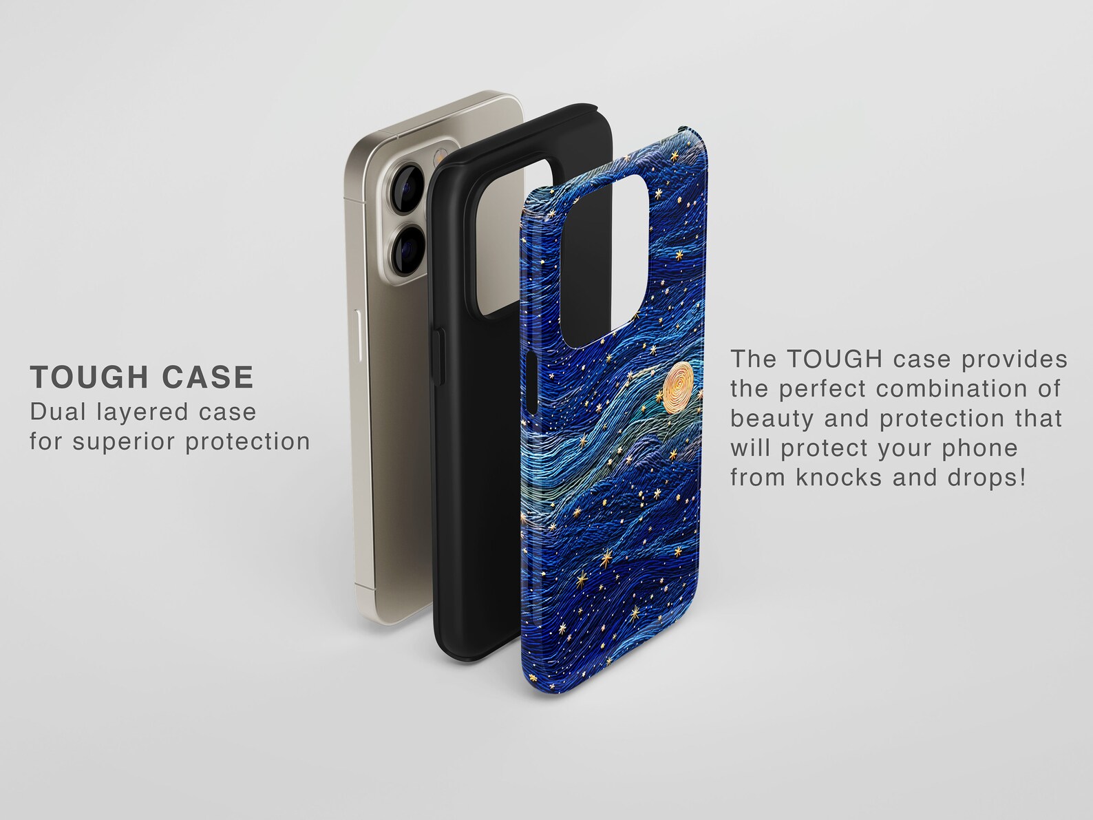 Starry Night Embroidered Look Phone Case, Celestial Night Sky Dark Blue ...