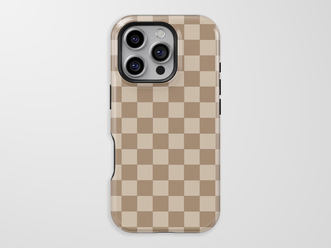 Beige Checkerboard Phone Case, Neutral Geometric Design, Minimalist ...