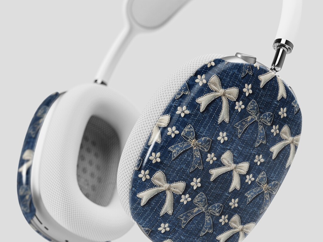 Denim Coquettes AirPod Max Cases | 3D Faux Embroidered Bows Headphone ...