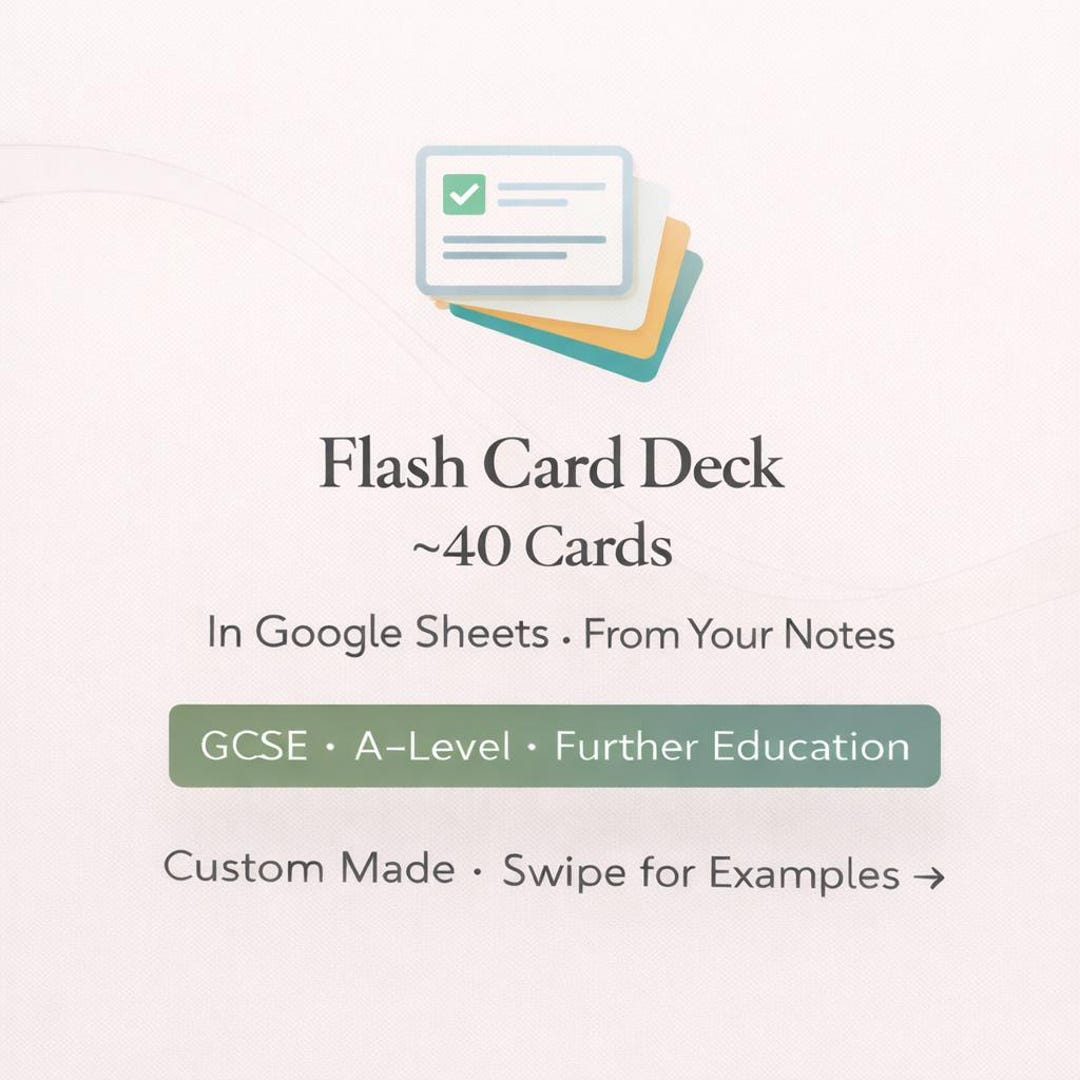 Custom Flash Card Deck (≈40 Cards) | Google Sheets Revision Flashcards ...
