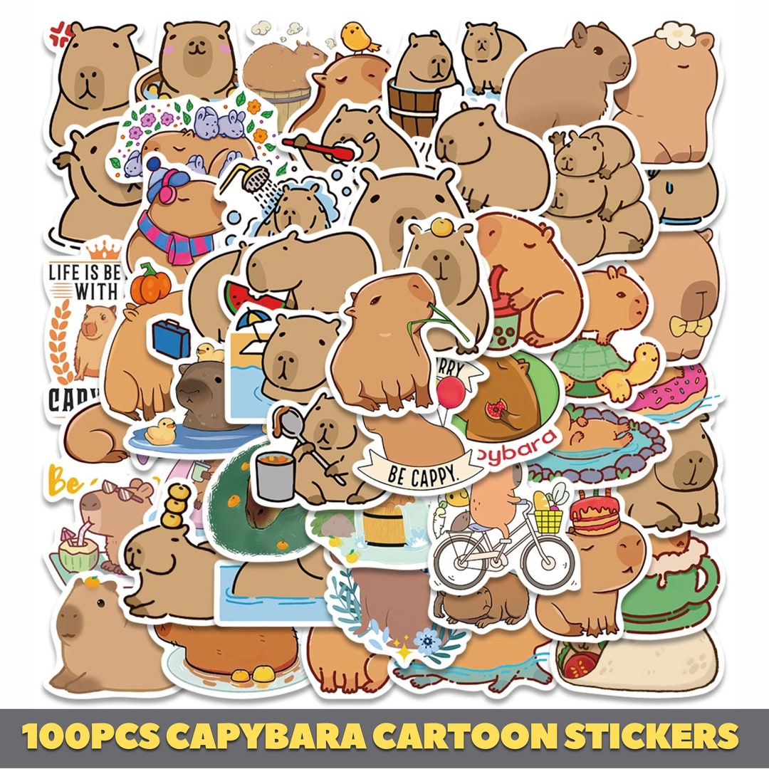 100PCS Cute Capybara Cartoon Stickers adorable Capybara Vinyl Decals ...