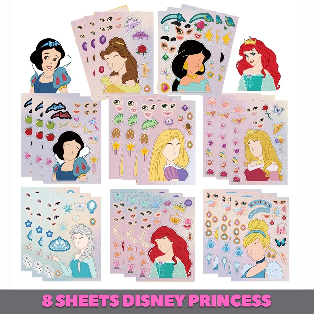 8 Sheets Disney Princess Sticker Set Creative DIY Craft Stickers ...
