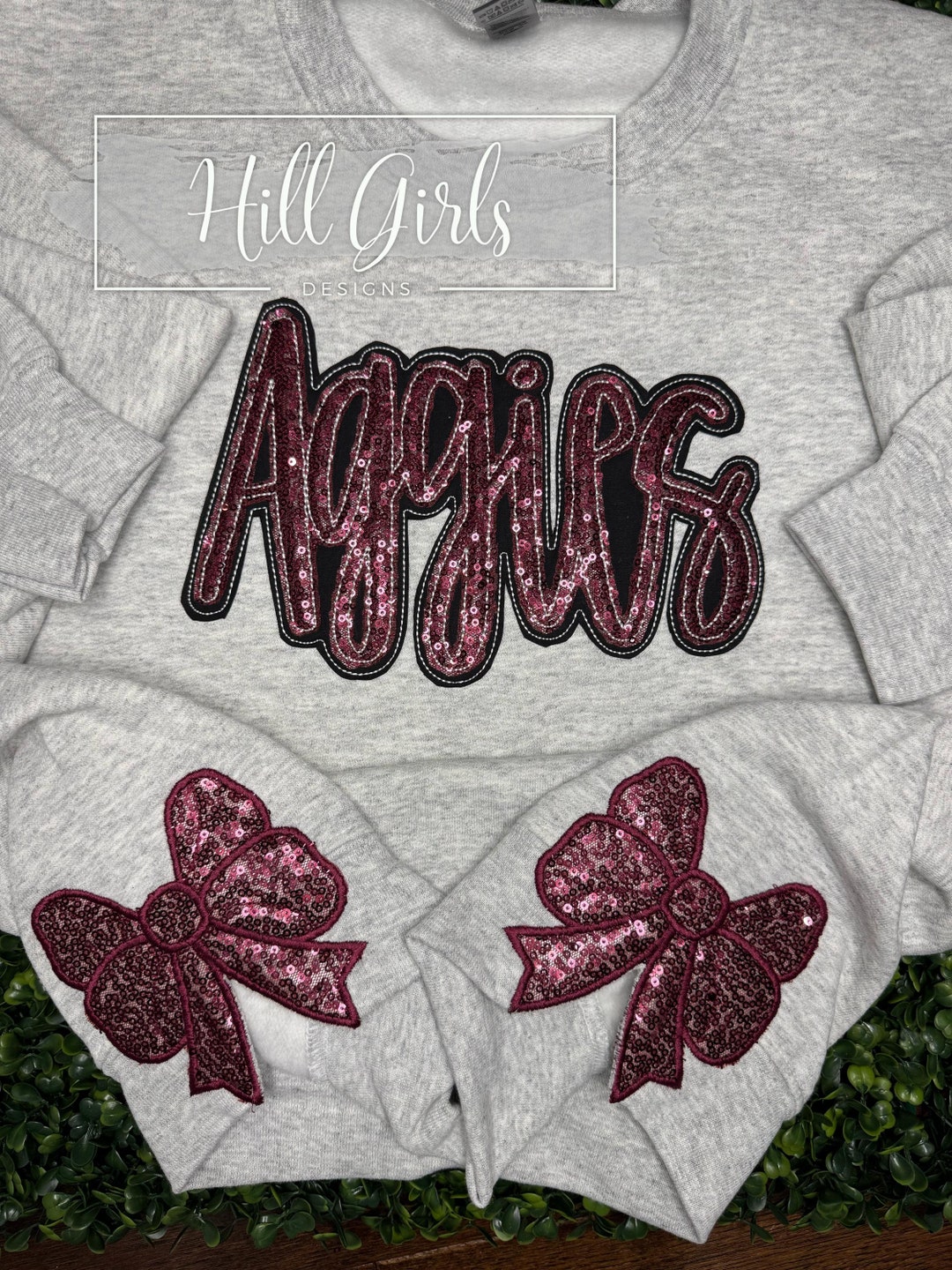 Aggies Team Sweatshirt With Side Bows | Sequin Aggies | Applique | Coquette | Side Bow ...
