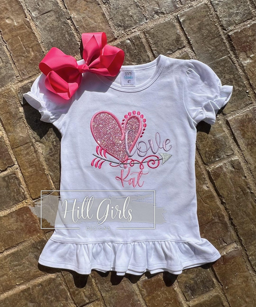 Girls Ruffled Valentines Shirt With Heart | Applique and Embroidered ...