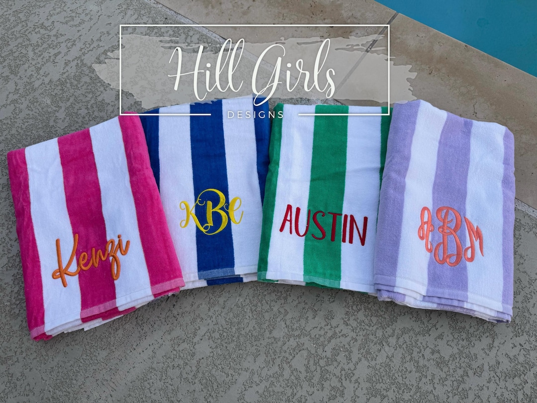 Embroidered Beach Towel | Monogrammed Beach Towel | Cabana Striped ...
