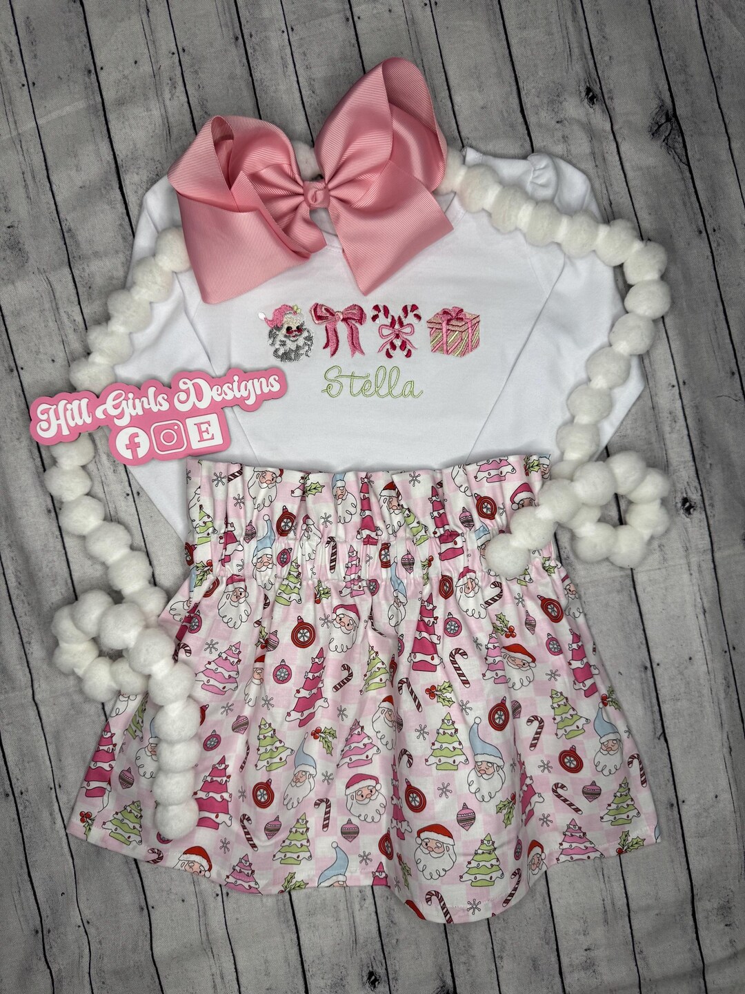 Christmas Shirt and Skirt Set | Pink Santa Outfit | Embroidered Santa ...