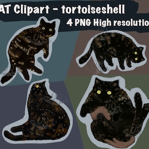 Tortoiseshell Cute Cat Clipart Bundle PNG | Mystical Calico Cat ...