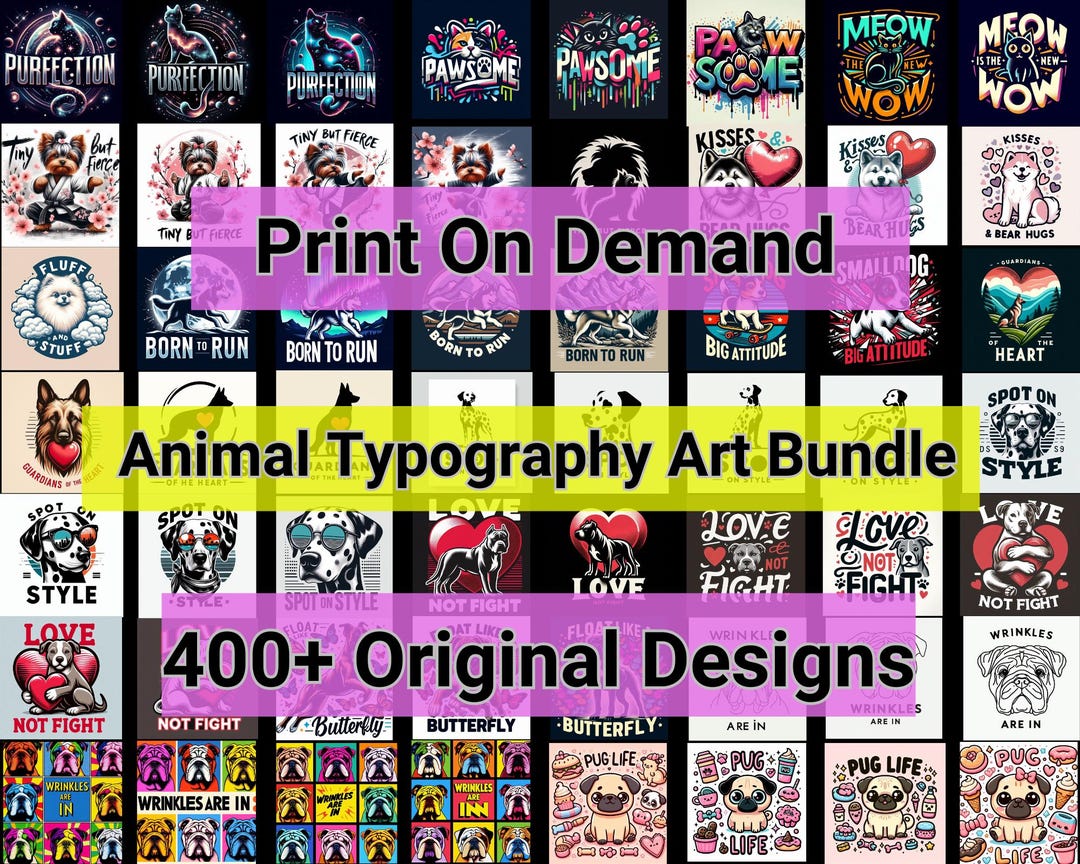 400 Animal Typography T-shirt Design Bundle, PNG Shirt Designs, T-shirt ...