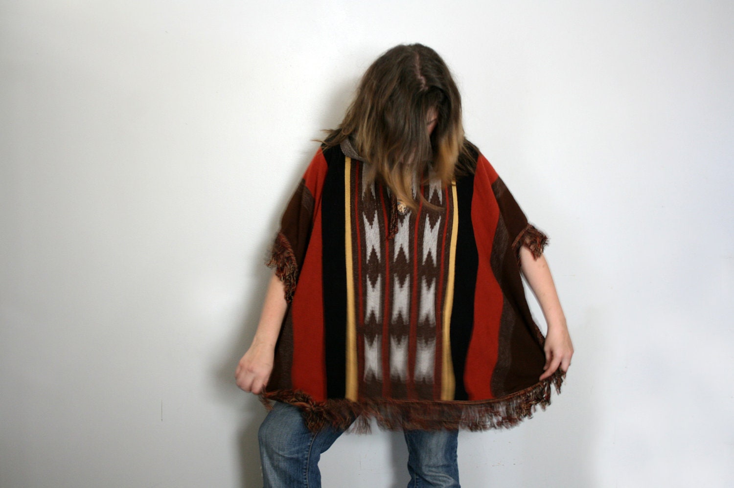 Vintage 70s Autumnal Rust Orange and Chocolate Brown Tribal | Etsy