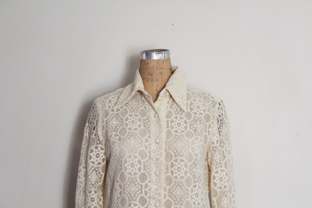 Vintage 70's Chessa Davis Ivory off White Star Circle Lace Overlay ...
