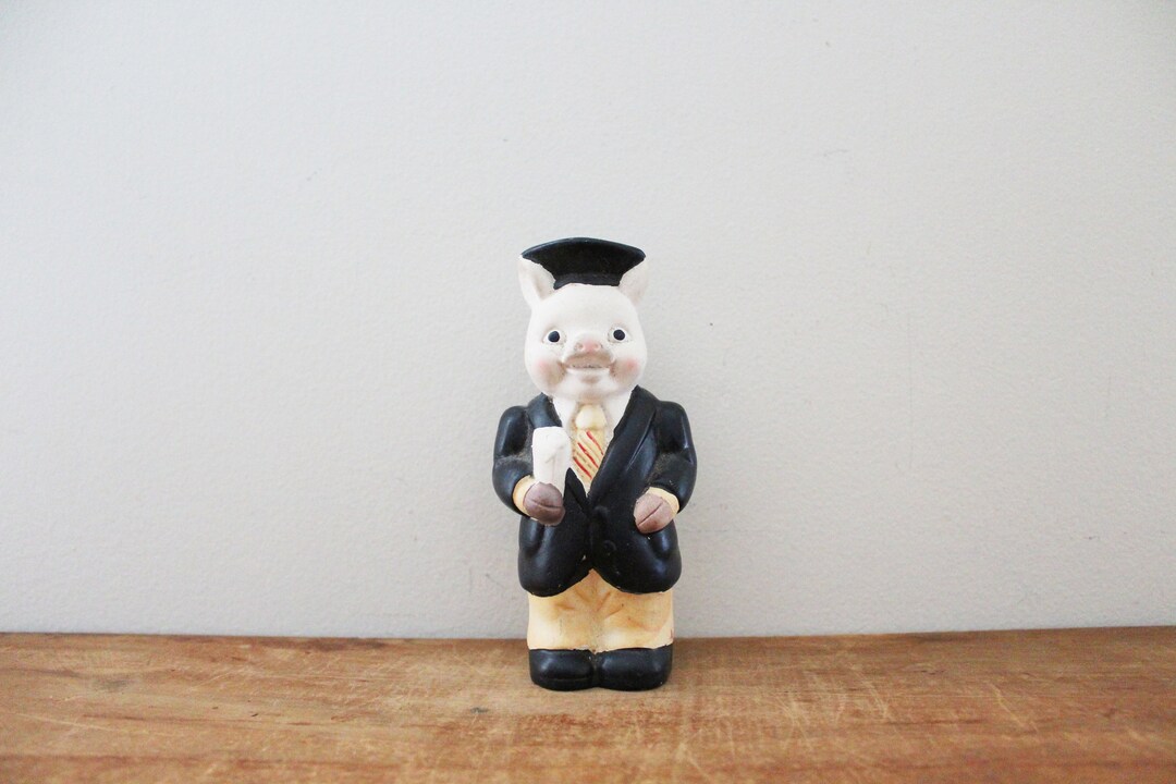 Vintage 80s Anthropomorphic Graduation Graduate Pig Ceramic Figurine ...