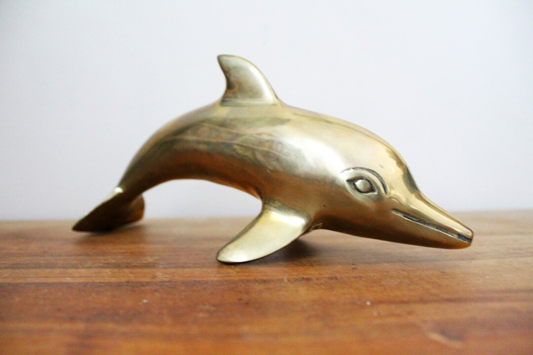 Vintage 70s Brass Swimming Dolphin Figure Figurine // Retro Beach House ...
