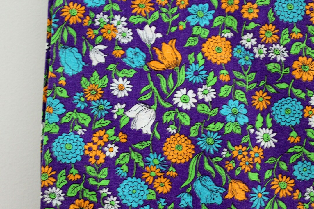 Vintage 50s Royal Purple Whimsical Wildflower Floral Novelty Fabric 36W ...