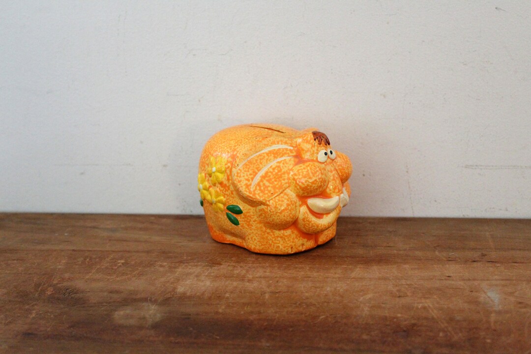 Vintage 70s Derpy Orange Elephant With Flowers Figurine Piggy Bank ...