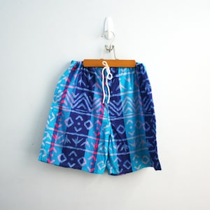Vintage 80s Neon Speedo Surf Board Shorts Batik Style Cotton Shorts Sz ...