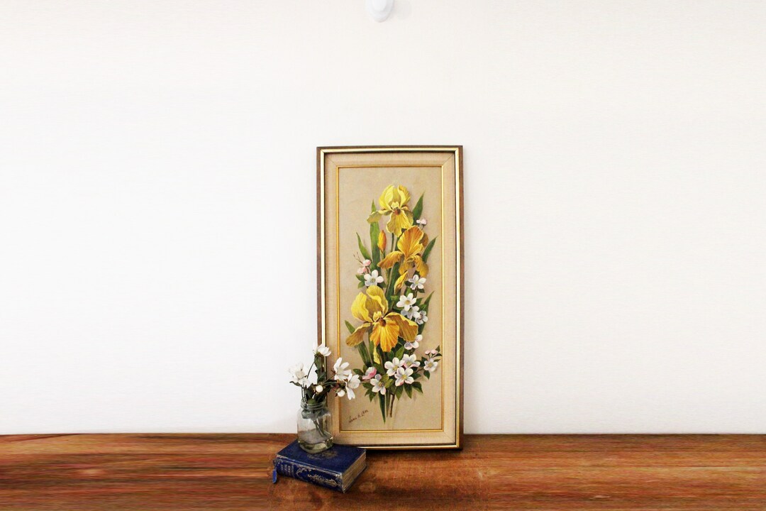 Vintage 60s Hans N. Liebl Yellow Iris Flags & White Dogwood - Etsy